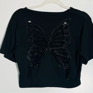 Tops | Black Butterfly Cutout Top | Poshmark